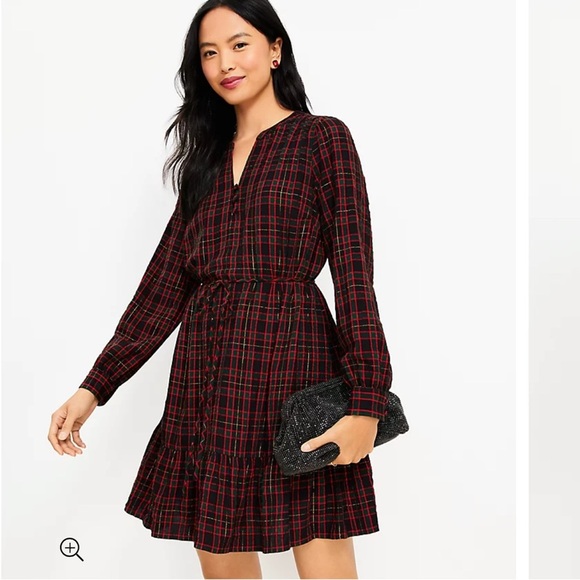 LOFT | Dresses | Loft Loose Fit Shimmer Plaid Fluttery Swing Dress Long ...